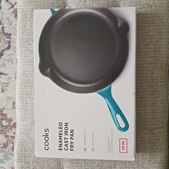 cooks | Kitchen | Cooks Brand Enameled Cast Iron Teal Fry Pan Inch ...